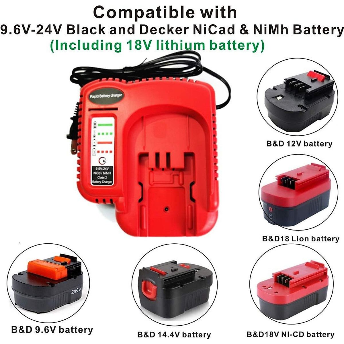 ANOITD BDFC240 BDCCN24 Multi-Volt Battery Charger for Black+Decker FSMVC 18V 14.4V 12V 9.6V 24V NiCD&NiMH Battery Black & Decker Firestorm HPB24 HPB18 A1718 FS18FL HPB14 HPB12