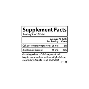 Carlson - Zinc, 15 mg, Zinc Supplement, Zinc Gluconate, Immune Support & Skin Health, Zinc Tablets, Antioxidant, Zinc Capsules, 100 Tablets