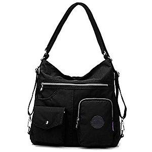 Multipurpose Hobo Purse for Women with Antitheft RFID, Waterproof Nylon Crossbody Bag Shoulder Handbag, Convertible Backpack