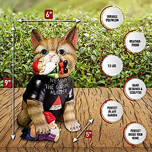 Nemmy The Gnome Hunter Garden Statue | American Shorthair Kitten | Housewarming Cat Gift for Cat Lovers | Outdoor Funny Gnomes Decoration | Gift For Grandma | Garden Design | 9 Inches Tall