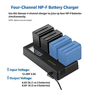 Neewer 4-Channel NP-F Battery Charger with LCD Screen & Power Adapter, Compatible with Sony NP-F550 F570 F750 F770 F930 F950 F960 F970 FM50 FM500H QM71 QM91 QM71D QM91D Camcorder Li-ion Batteries