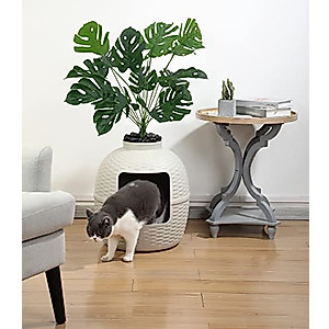 keygarzone Plant Litter Box with Lid, Hidden Cat Litter Furniture with Rattan Pattern for Large Cat, PP Material Waterproof, Easy Assemble & Clean