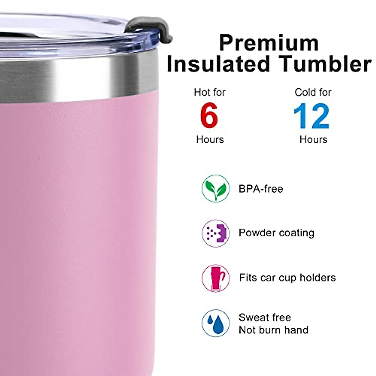 koodee 30 oz Tumbler with Lid and Straw Stainless Steel Double Wall Vacuum Insulated Travel Coffee Mug Cup with Handle, Spill Proof (30 oz Purple Pink)