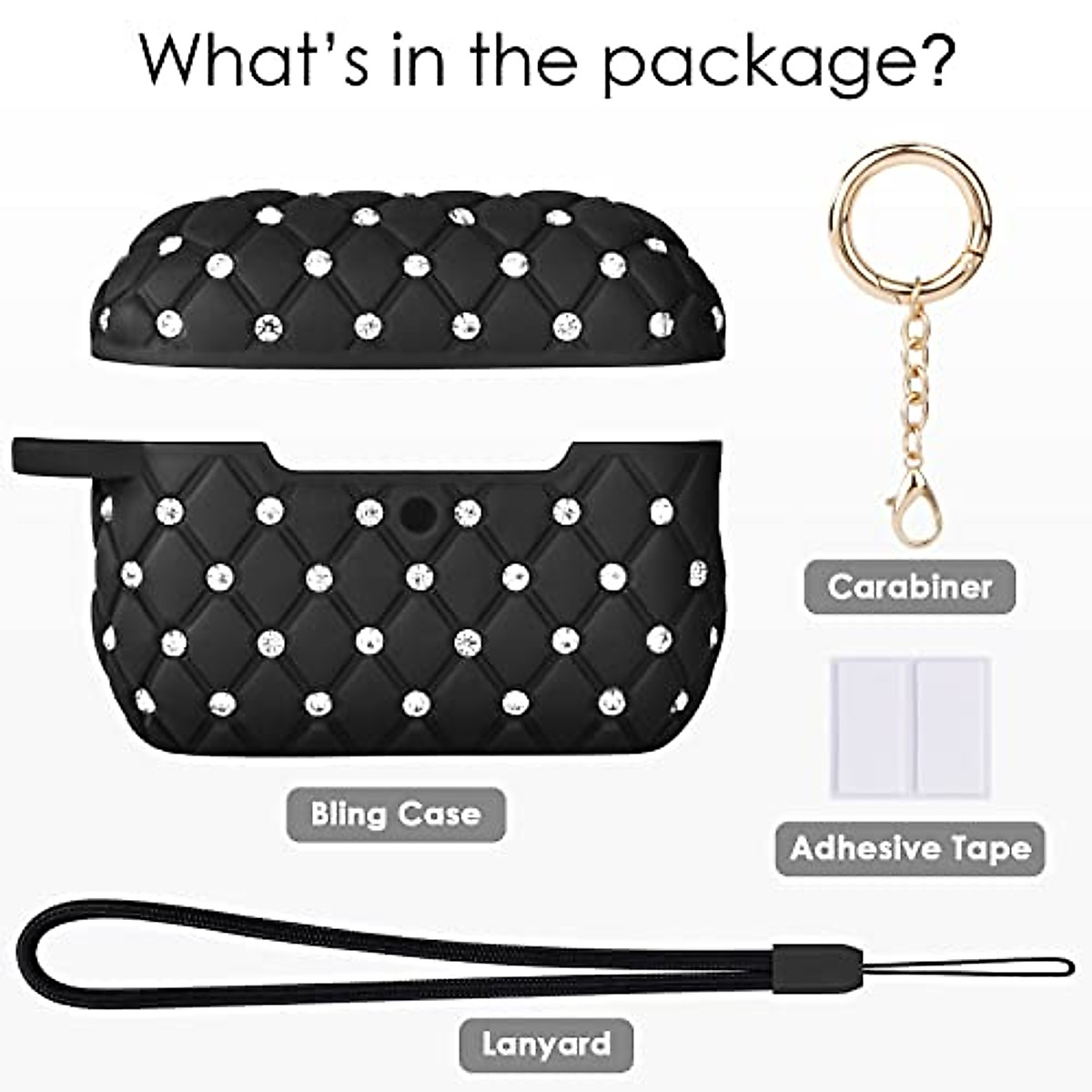 CAGOS for Airpods Pro Case, Cute Bling Crystal Protective Cover Compatible with Apple Airpods Pro 2nd Generation Case USB C and Airpods Pro 1st Generation Case for Women, Midnight