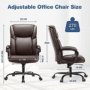 Office Chair - Ergonomic Home Office Chair High Back Executive Computer Desk Chair, Adjustable Height and Tilt Swivel Rocking PU Leather Comfortable Chairs with Wheels Armrest for Adults, Brown