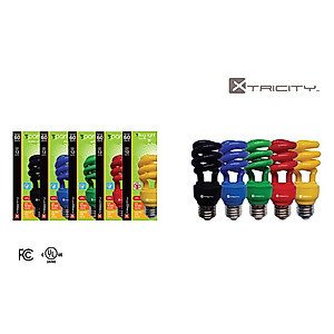 Xtricity 13-Watt Cfl light bulbs yellow T2 CFL Color Spiral Bug Light (60 Watt Incandescent Equivalent) E26 Medium Base - Energy Saver Yellow light bulb (Pack of 2)