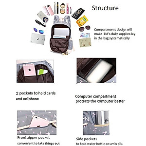 3Pcs Rabbit-Print Girls School Backpack for Elementary Middle Kids Bookbag with Pencil Case