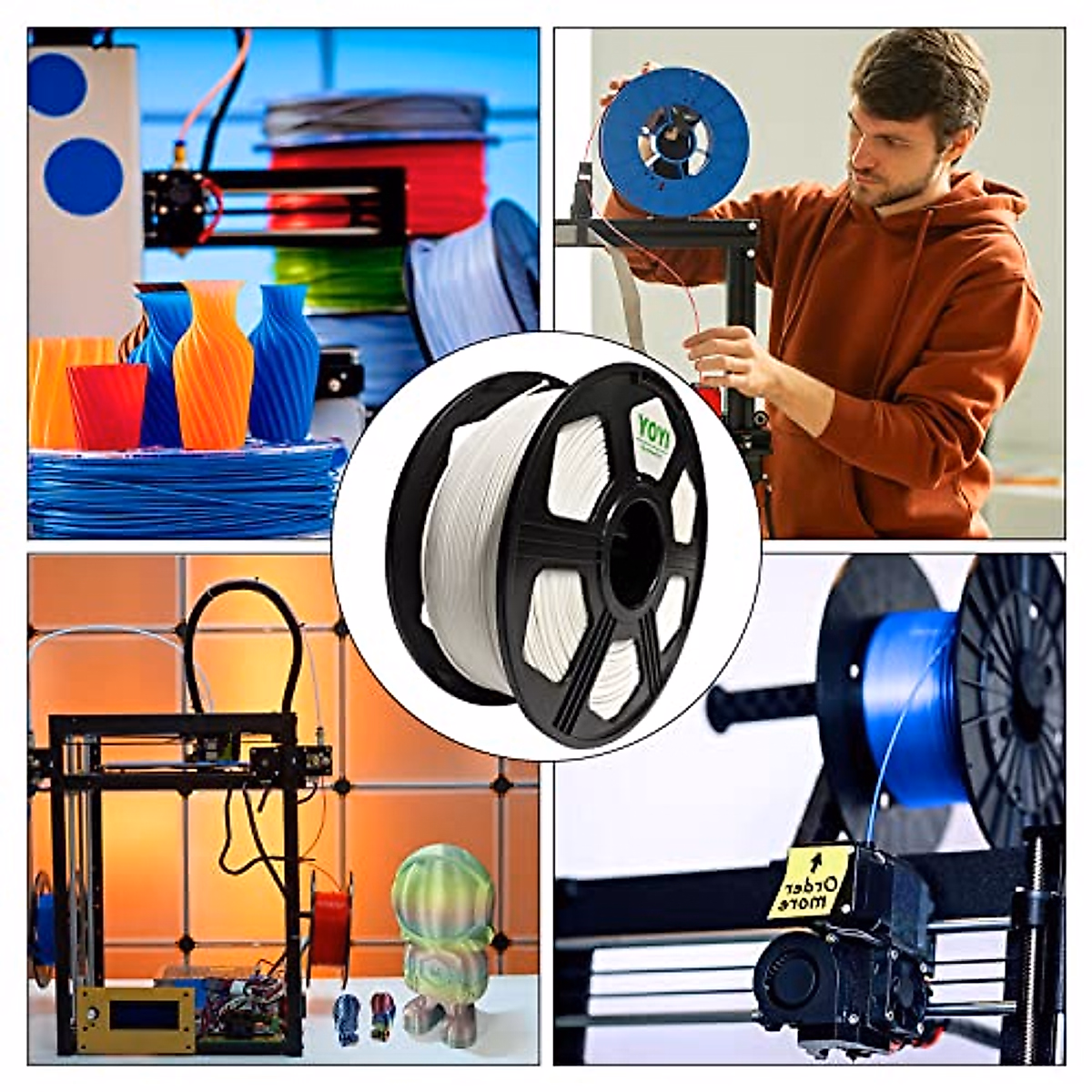 YOYI YOYI PLA+ 3D Printer Filament, PLA Plus Filament 1.75 mm, Dimensional Accuracy +/- 0.02 mm, 1kg Cardboard Spool (2.2lbs), PLA+ White