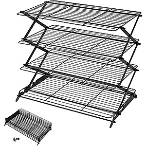 Geesta 2/3/4-Tier Upgraded Collapsible Cooling Rack with Adjustable 3 Setting Design Stackable Roasting Cooking Drying Wire Cooling Rack for Cookies Baking Gifts for Women