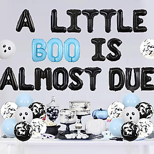 Wonmelody A Little Boo is Almost Due Baby Shower Decorations Halloween Baby Shower Decorations Blue Boy with A Little Boo is Almost Due Banner Ghost Balloon for Halloween Baby Shower Blue Boo Party