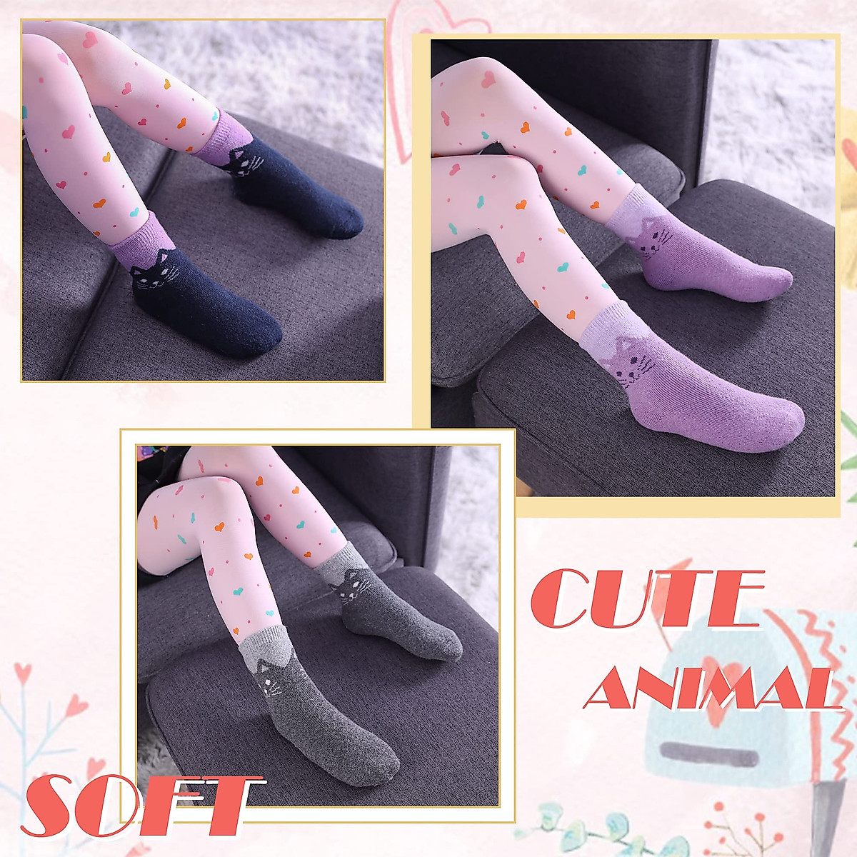 DYW Kids Merino Wool Hiking Socks Toddlers Boys Girls Winter Warm Thick Thermal Soft Cozy Crew Boot Socks 6 Pairs (6 Pairs Cat A, 8-12 Years Old)