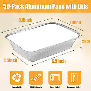 IJRPLM 50 Pack Foil Pans with Lids,2.25 LB Aluminum Pans with Lids,Foil Food Containers,Disposable Takeout Pans For Catering Baking Takeout-50 Pans and 50 Cardboard Covers(8.5"×6")
