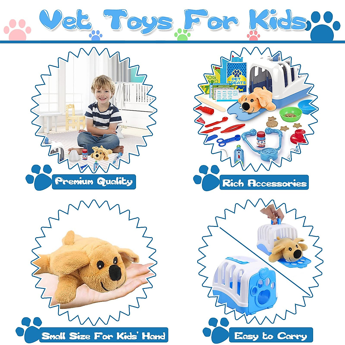 KAEGREEL Pet Care Playset with Pet Case Stethoscope Kids Veterinary Kit Treating, Pretend Play Toys Birthday Gifts for Boys Girls Aged 3-8 Years Old