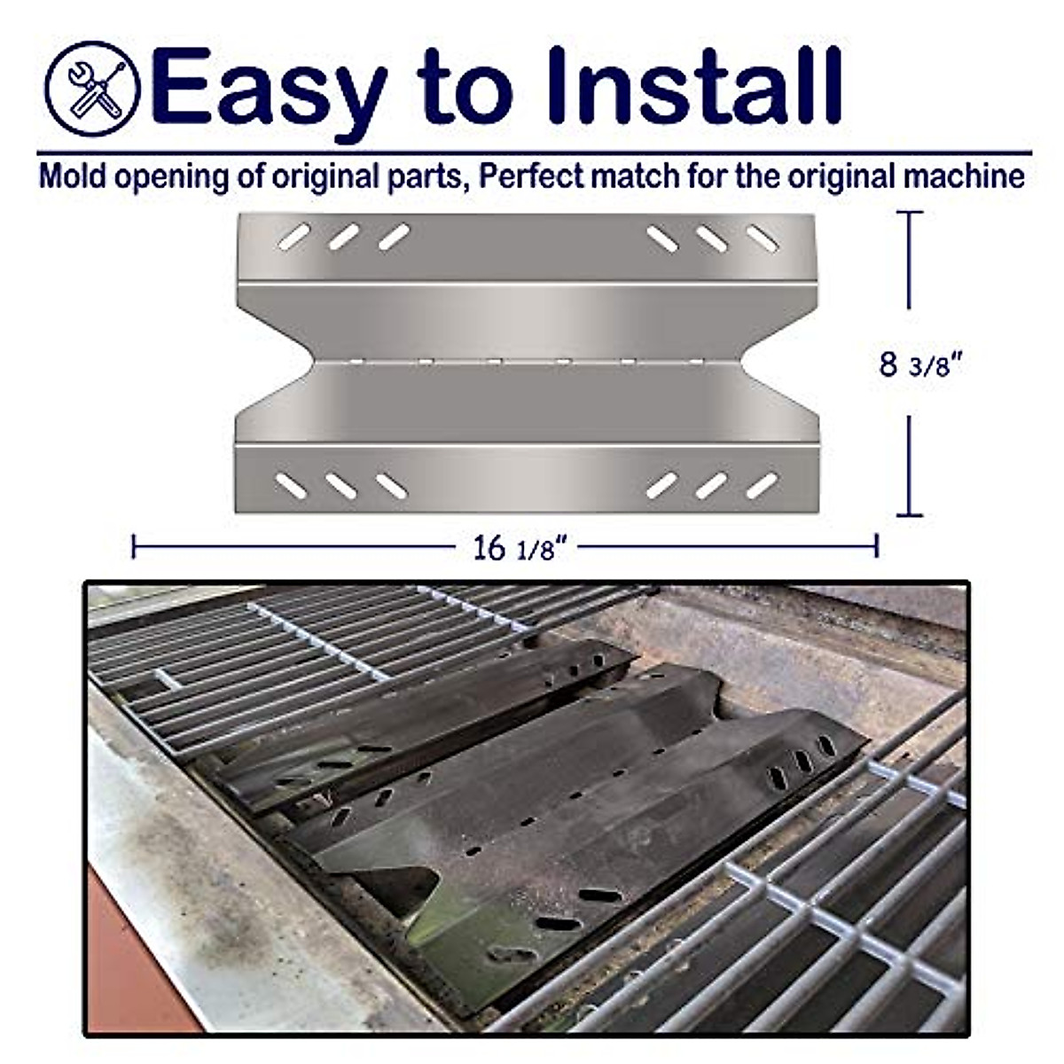 Heat Plate Shield Stainless Steel 16 1/8" Gas Burner Cover Grill Replacement Parts for Members Mark BQ05046-6, BBQ Pro BQ05041-28, BQ51009, Sam's Club, Outdoor Gourmet, 3 Pack Heat Tents