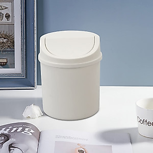 Lesbin 0.5 Gallon Plastic Tiny Trash Can with Swing Lid, Mini Desktop Waste Can, White
