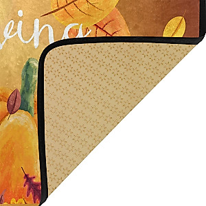Kitchen Rug Happy Thanksgiving Background with Stylized Autumn Leaves and Pumpkin Door Mat Bath Rug Home Decor Floor Mat Non-Slip Carpet for Kitchen Living Bedroom 39 x 20 Inch