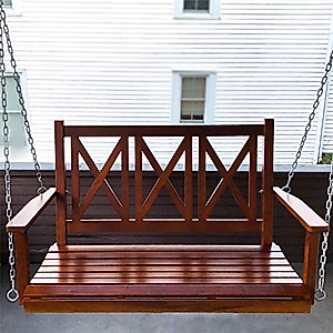BACKYARD EXPRESSIONS PATIO · HOME · GARDEN 914894 4ft. Rustic Finished Fir Wood (2) Person Porch Swing | Capacity 450lbs, Mahogany