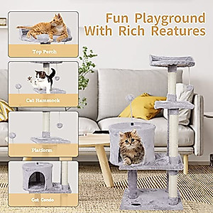 FISH&NAP US06H Cat Tree Cat Tower Cat Condo Sisal Scratching Posts with Jump Platform Cat Furniture Activity Center Play House Grey
