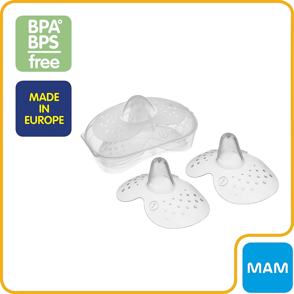 MAM Breastfeeding Nipple Shields with Sterilizing Storage Case, Nipple Shields for Nursing Newborn, Size 1 Small 17mm, 2-Count, Clear