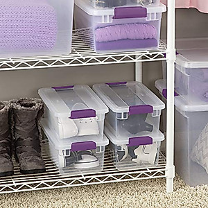 Sterilite 17511712 6 Quart/5.7 Liter ClearView Latch Box, Clear with Sweet Plum Latches, 12-Pack