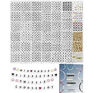 Mio Angle Letter Beads 1640Pcs 39 Styles Friendship Bracelets Assorted Number Beads Preppy Beads Jewelry Making Kit with Beads Case for Teen Girl Gifts Ages 6 7 8 9 10 11 12 （Black Letter White Beads）