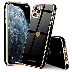 Teageo for iPhone 11 Pro Max Case for Girl Women Cute Love-Heart Luxury Bling Plating Soft Back Cover Raised Full Camera Protection Bumper Silicone Shockproof Phone Case for iPhone 11 Pro Max, Black