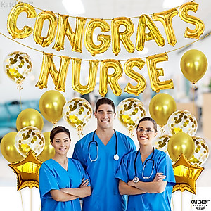 Katchon, Congrats Nurse Balloons Banner Set - 16 Inch, Pack Of 35 | Nurse Party Decorations, Nursing Graduation Decorations | Congratulations Nurse Balloons for Nurse Graduation Party Decorations