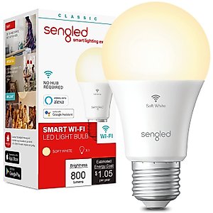 Sengled Smart Bulb, WiFi Light Bulbs, Dimmable Alexa Light Bulb, Smart Light Bulbs that Work with Alexa & Google Home, A19 Soft White (2700K) No Hub Required, 800LM 60W Equivalent High CRI>90, 1 Pack