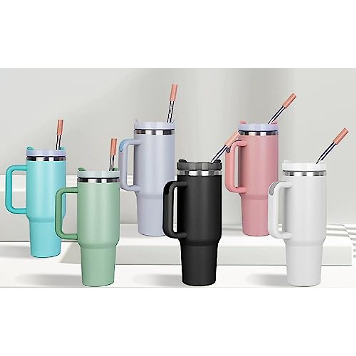 BOTTLAN 6PCS Stainless Steel Straw for Stanley Adventure Quencher Travel and H2.0 FlowState Tumbler Cup 40 oz 30 oz with Handle, 10mm/0.4'' Diameter Replacement Straws for Smoothie, Milkshakes