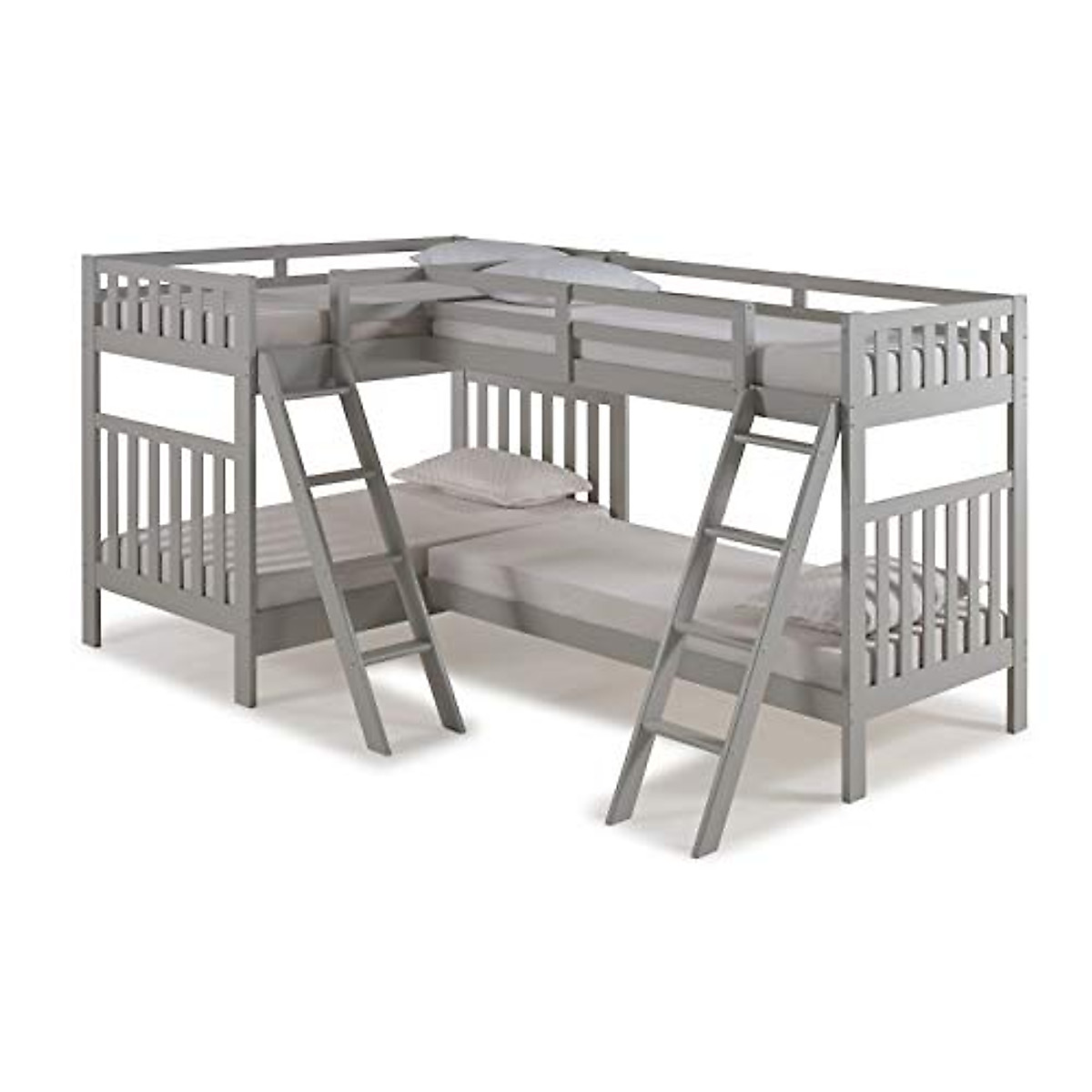 Alaterre Furniture Aurora Twin Wood Bed with Quad Extension, Dove Gray Bunk