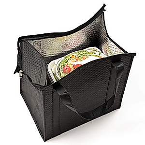 Cater Tek 14.9 x 13.1 x 9.4 Inch Food Delivery Bags, 10 Insulated Food Carriers - Leakproof, Reusable, Black Non Woven Fabric Catering Bags, For Hot Or Cold Meals