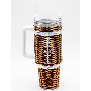 SEM LIFE 40 Oz Rhinestone Bling Tumbler Cup with Handle and Straw (FOOTBALL), Stainless Steel and Double Wall Insulated, Stand Out and Shine at Parties, Ball Games, Tailgating, Office, Daily Life