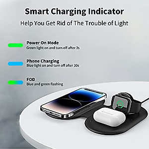 𝟐𝟎𝟐𝟑 𝐍𝐞𝐰 Foldable Wireless Charger, Hicevaiy 3 in 1 Magnetic Charging Pad for Apple Multiple Devices Compatible with iWatch 8/SE/7/6/5/4/3/2, iPhone 14/13/12 Pro/Max, AirPods 3/2/Pro（Black）