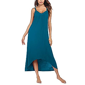 Ekouaer Women's Sleeveless Long Nightgown Full Slip Nightdress Soft Sleepdress V Neck Nightshirt Peacock Blue 3X-Large