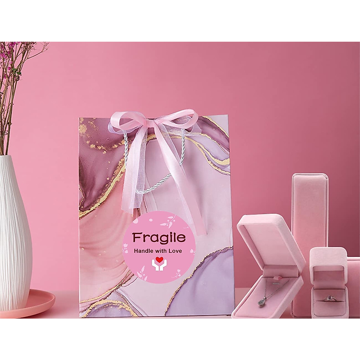Pink Fragile Handle with Love Tender Warning Sticker 2 inch Valentine's Day Thank You Shipping Labels for Christmas Luggage Gift Bag Small Business Mailing Packages 500 pcs Heavy-Duty Handle with Care
