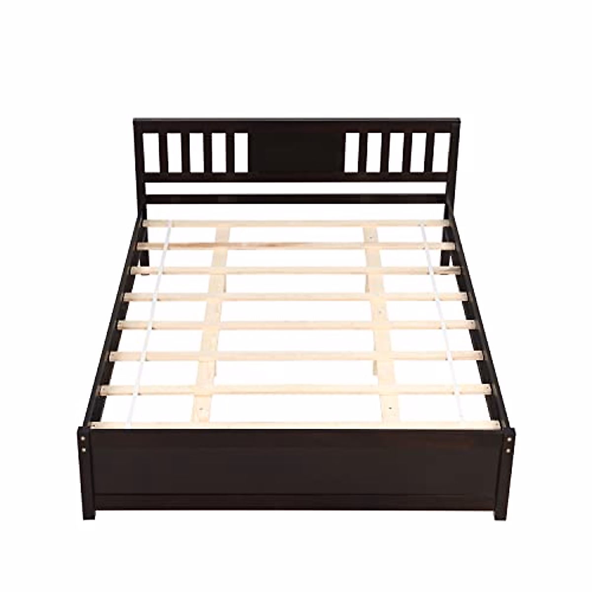 Prohon Queen Size Platform Bed Frame with Horizontal Strip Design Headboard, Strong Wooden Slat Support with Large Underbed Storage Space, Simple Style Bedframe for Kids, Teen, Adults, Espresso