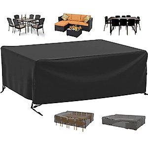 Patio Furniture Covers,Large Outdoor Furniture Cover,112x110x28in/285x280x70cm/LxWxH Outdoor Table and Chair Covers for Winter 420d Outdoor Lawn Patio Furniture Covers with Durable Hem Cord -Black
