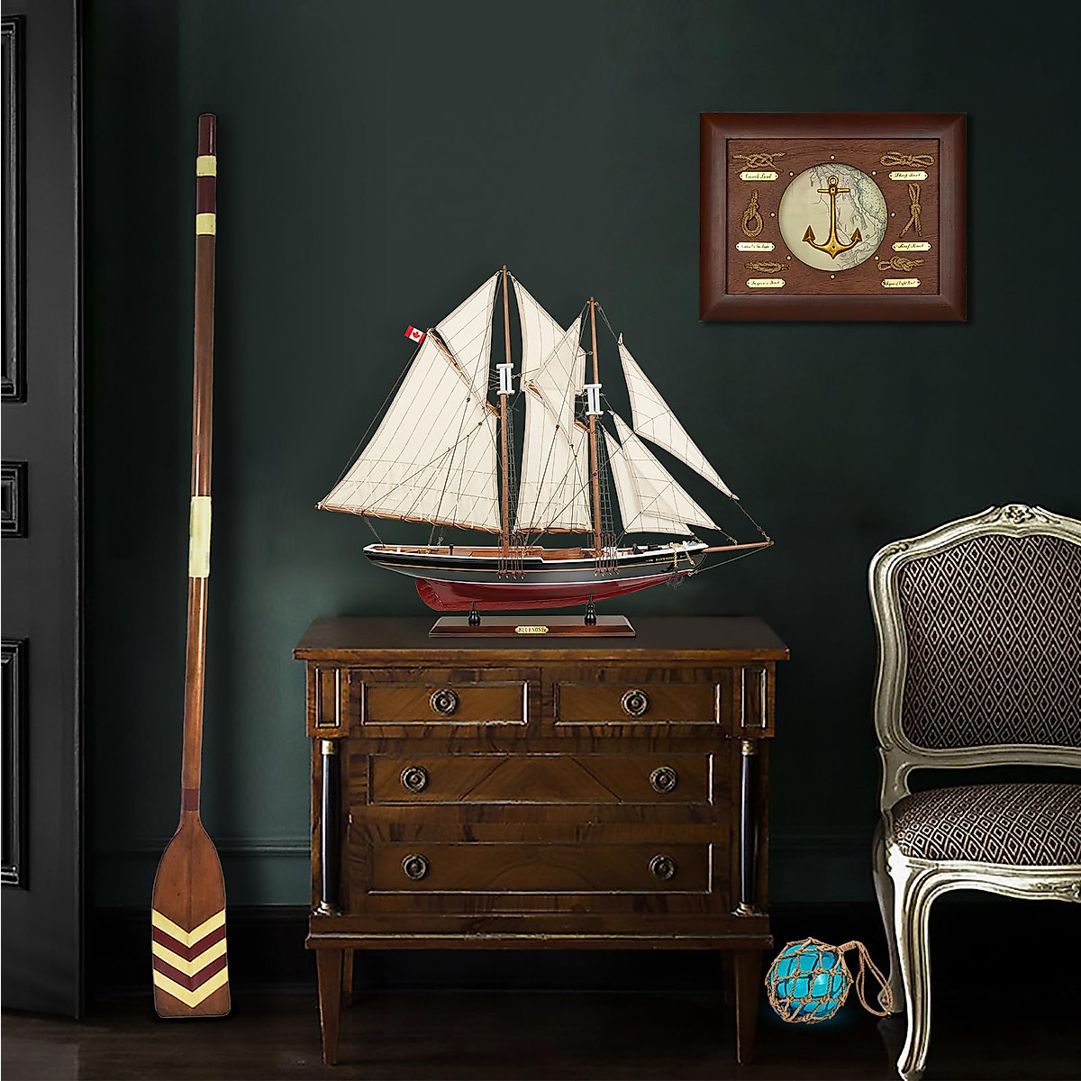 SAILINGSTORY Wooden Sailboat Model Ship Bluenose 1/60 Scale Replica Schooner Sailboat Decor Large