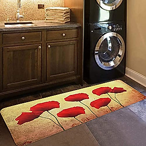 Libaoge Kitchen Mat Rug 1 PCS Red Flowers Under Sunset Runner Rug Anti-Fatigue Comfort Memory Foam Standing Mat Non-Slip Floor Door Mat for Bathroom Bedroom 20x47in