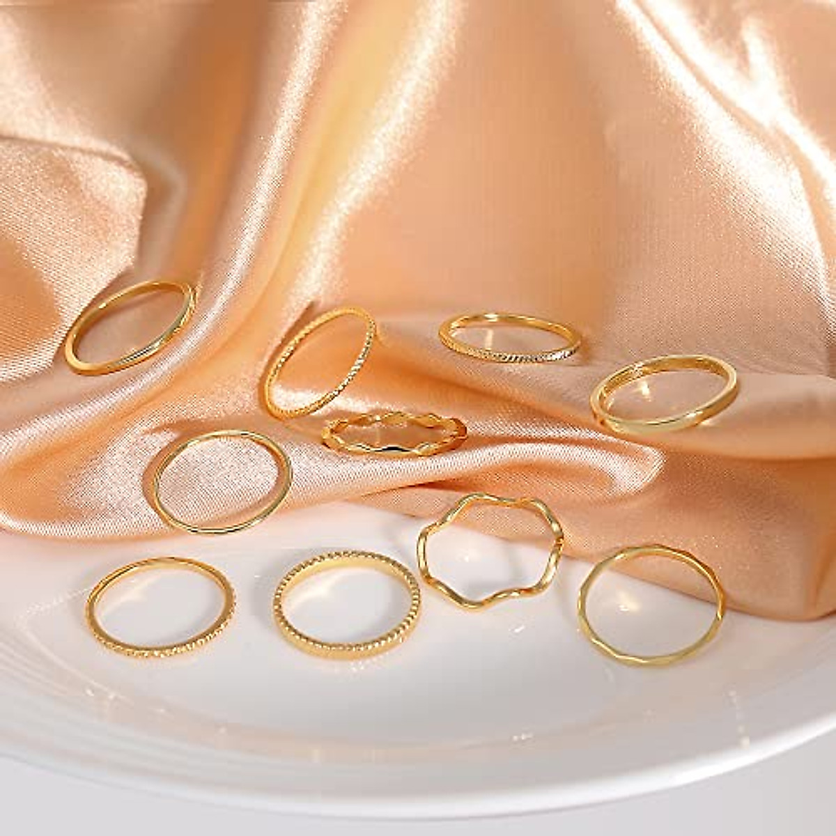 WFYOU 10 Pcs 1-2mm 18K Gold Plated Simple Rings for Women Band Knuckle Stacking Midi Rings Elegant Classic Minimalist Rings Comfort Fit