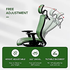FLEXISPOT Office Chair Home Office Desk Chairs with Wheels Computer Chair with Lumbar Support Swivel Headrest Green