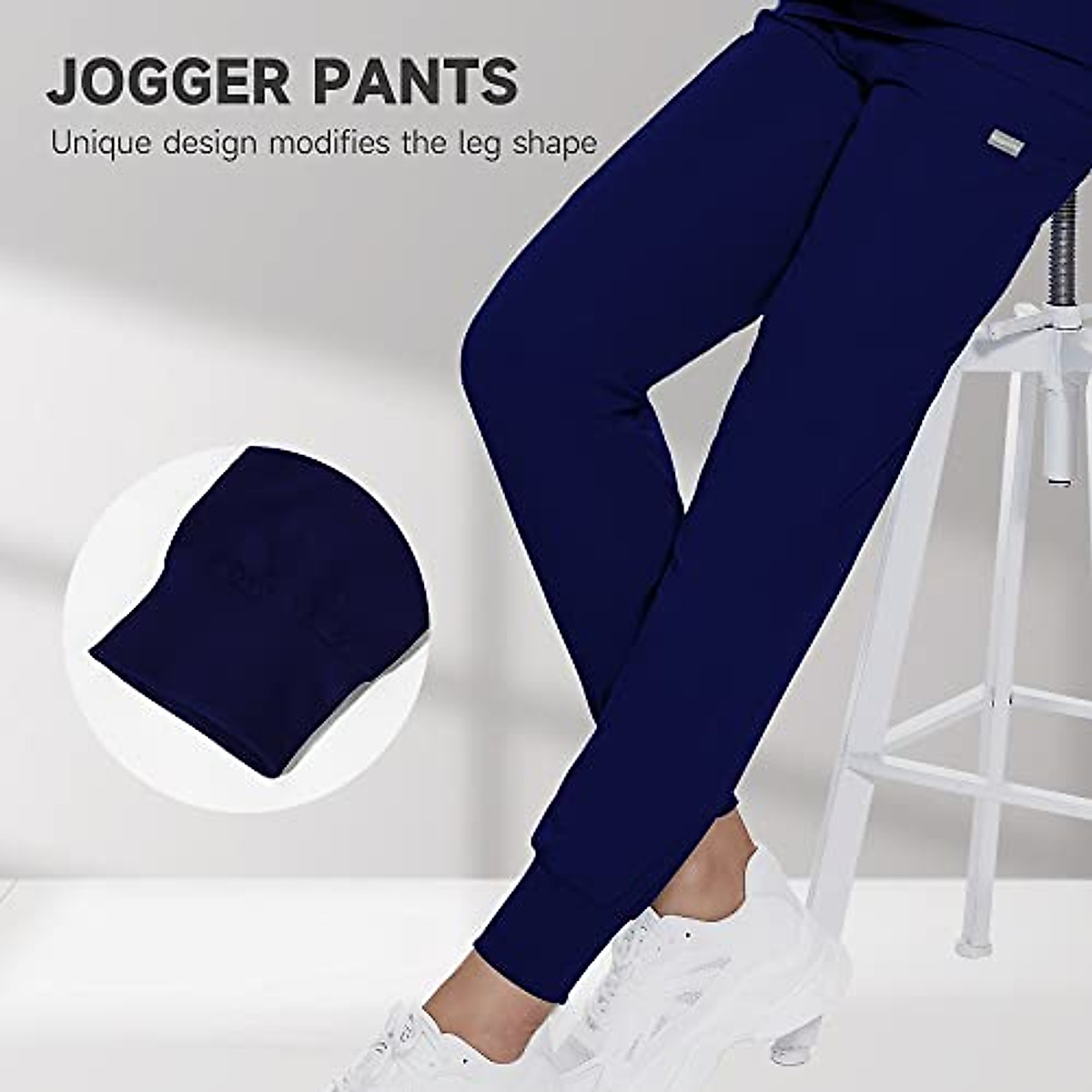 niaahinn Unisex Scrub Set Scrubs Top and Pants Medical Uniform V-Neck Top & Multi Pocket Pants (Navy Blue,M)