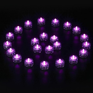 Wellgium Submersible LED Lights, Waterproof Wedding Underwater LED Tea Lights Candles for Centerpieces/Party/Christmas Set of 24, Purple