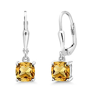 Gem Stone King 925 Sterling Silver Yellow Citrine Drop Dangle Earrings For Women | 1.86 Cttw | Gemstone November Birthstone | Cushion 6MM