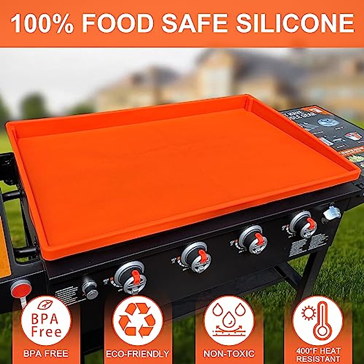 Silicone Griddle Mat with Grease Cup Liners for Blackstone 36 inch, Griddle Cover Mat, Food Grade Silicone Grill Mat, Upgraded Full Wrap-Around Protection, All Season Cooking Protective Cover Mats