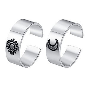 generic 2Pcs Adjustable Couple Rings Sun and Moon Matching Rings Jewelry Gift for Couple Promise Engagement Wedding Men Women