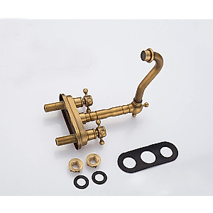 Chiczam Bathroom Faucet 4 Centerset 2 Handles Antique Brass Cross Knobs Basin Mixer Tap Three Holes Kitchen Lavatory Vanity Sink Faucet Deck Mounted
