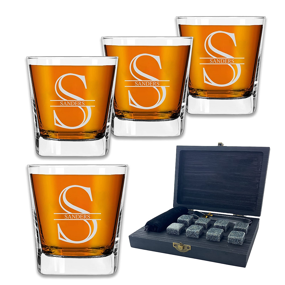 Custom Whiskey Glasses For Men - Premium Scotch Box Engraved Gift for Husband, Dad, Boyfriend - Personalized Bar Gifts for Bourbon Lovers - Christmas, Anniversary, Birthday