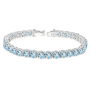 B. BRILLIANT Sterling Silver 5mm Round Genuine, Created or Simulated Gemstone Tennis Bracelet for Women