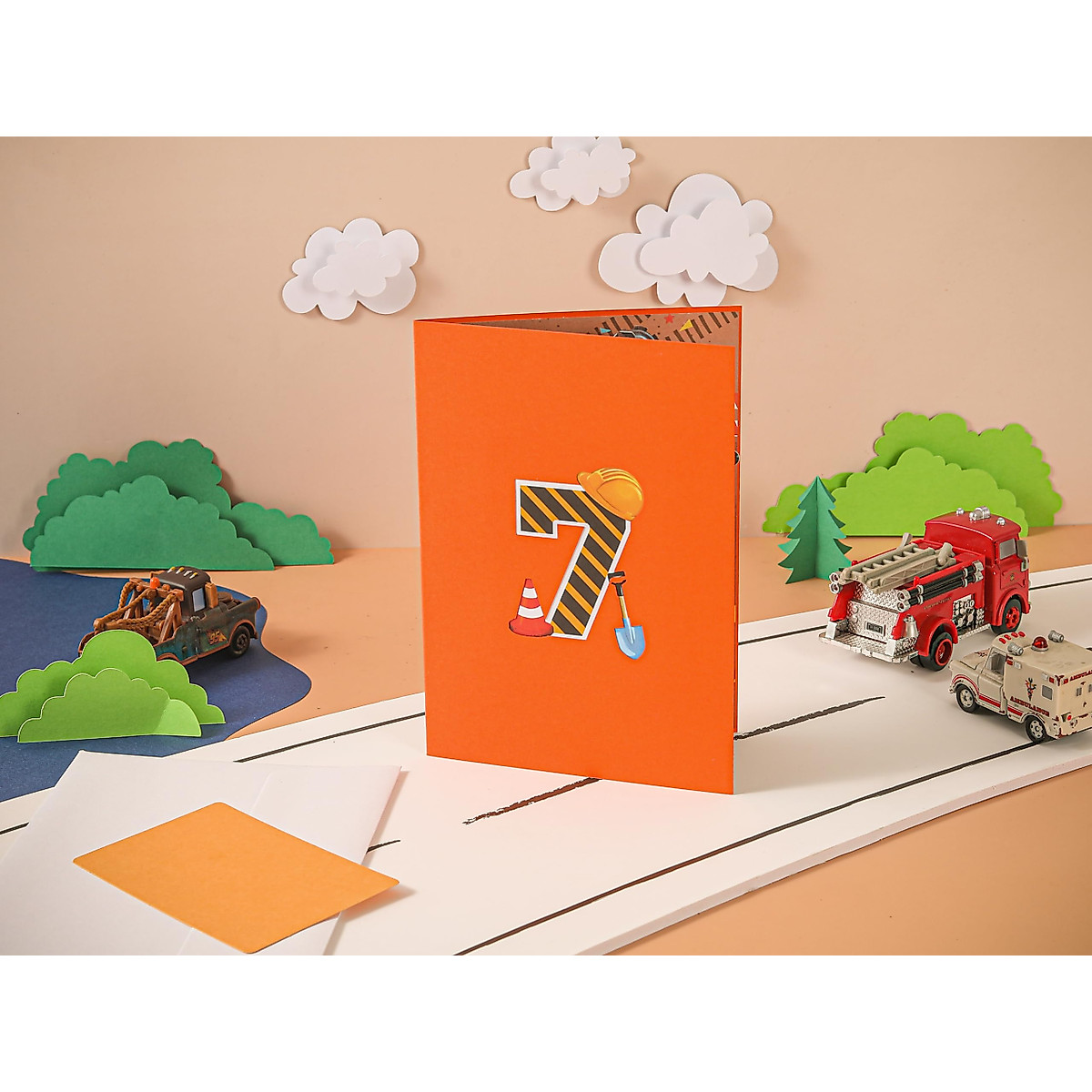 Liif crane 7th pop up card, birthday card for 7 years old